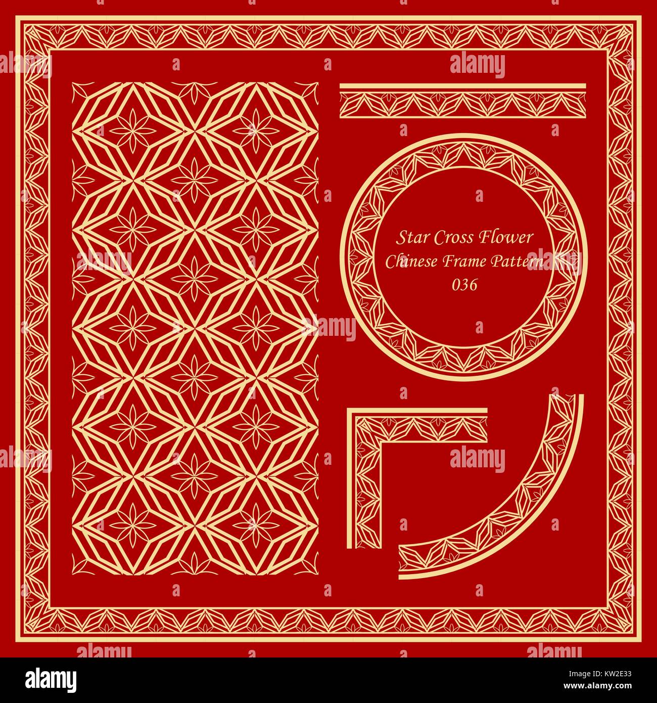 Vintage Chinese Frame Pattern Set Star Cross Flower Stock Vector Image ...