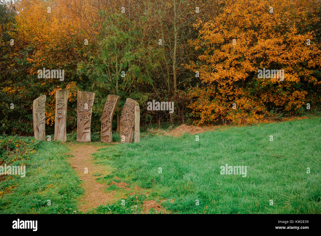 An imposing art installation carved from huge pieces of wood Stock ...