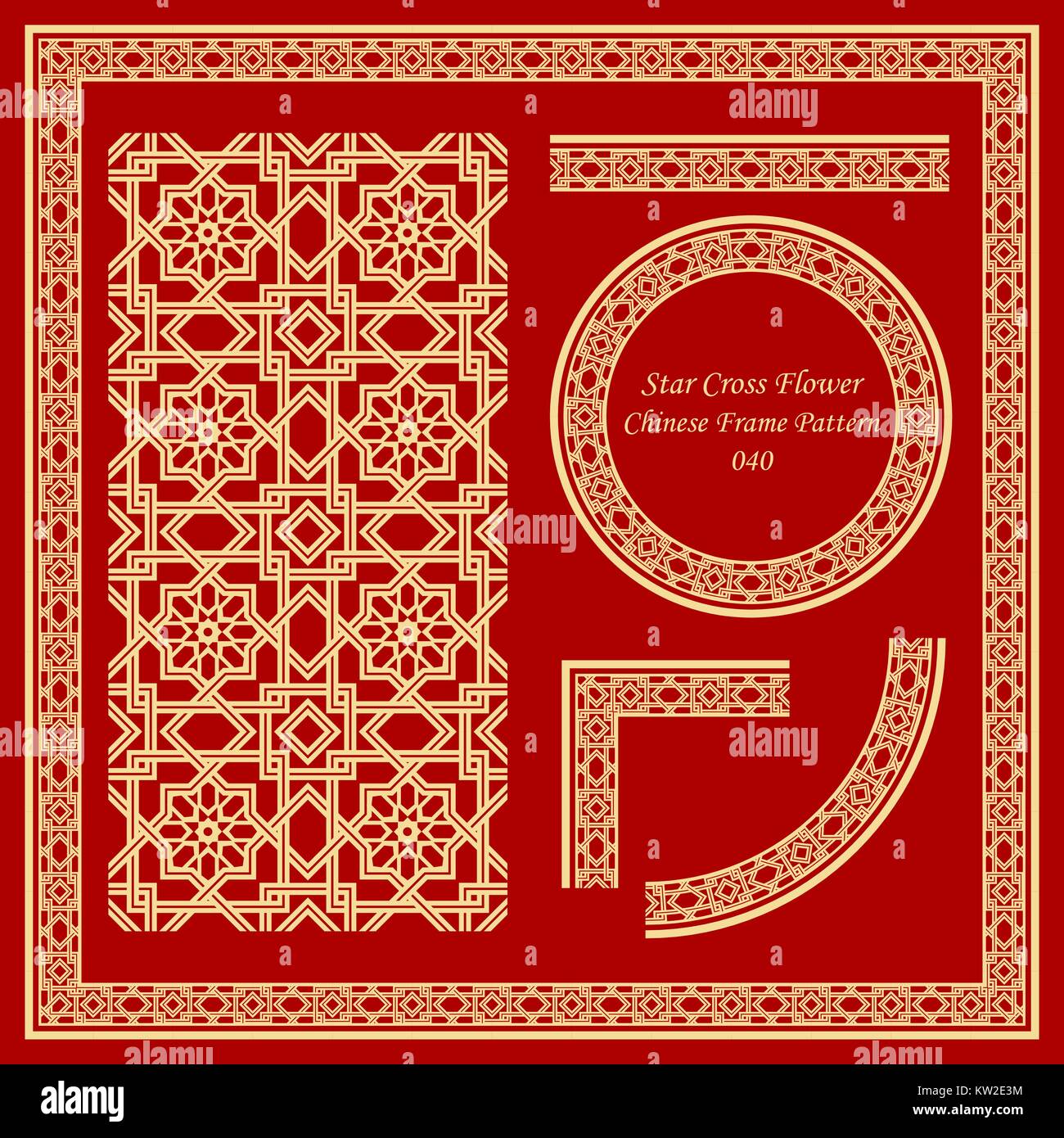 Vintage Chinese Frame Pattern Set Star Cross Flower Line Stock Vector ...