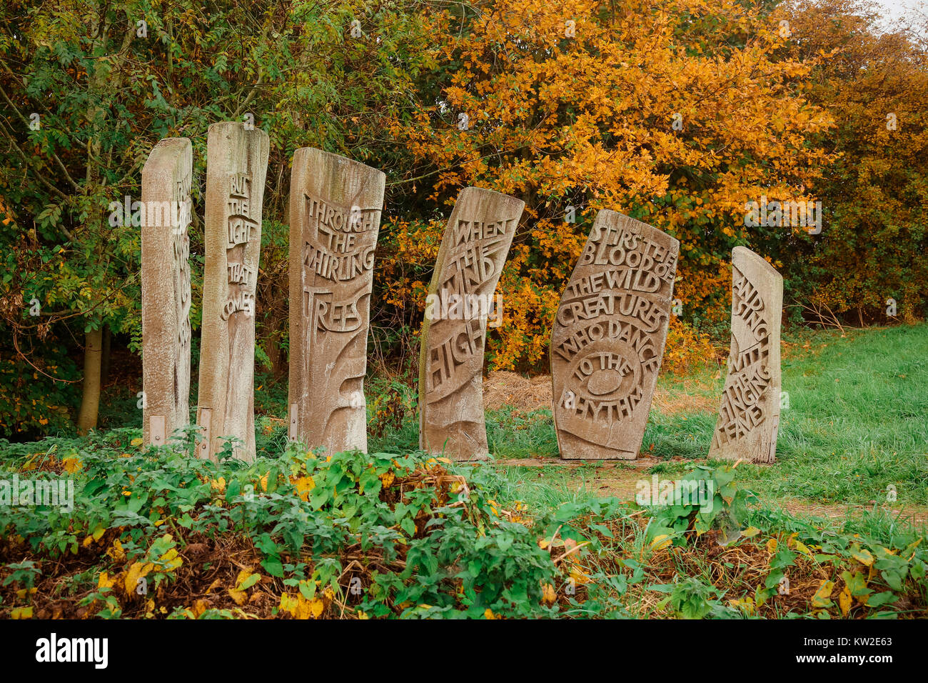 An imposing art installation carved from huge pieces of wood Stock ...
