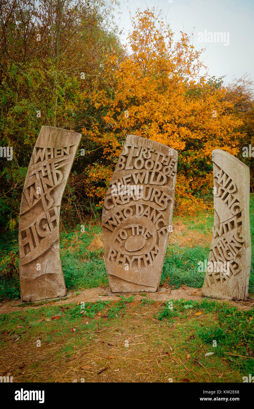 An imposing art installation carved from huge pieces of wood Stock ...