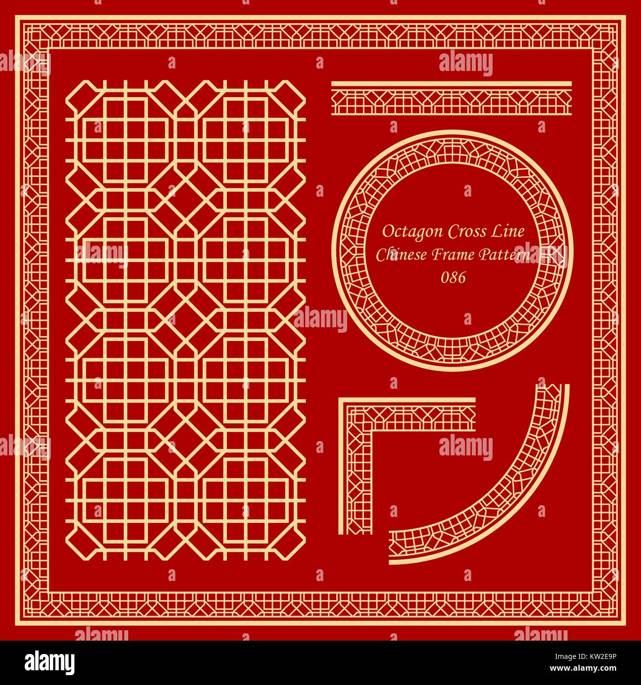 Vintage Chinese Frame Pattern Set Octagon Cross Square Line Stock ...