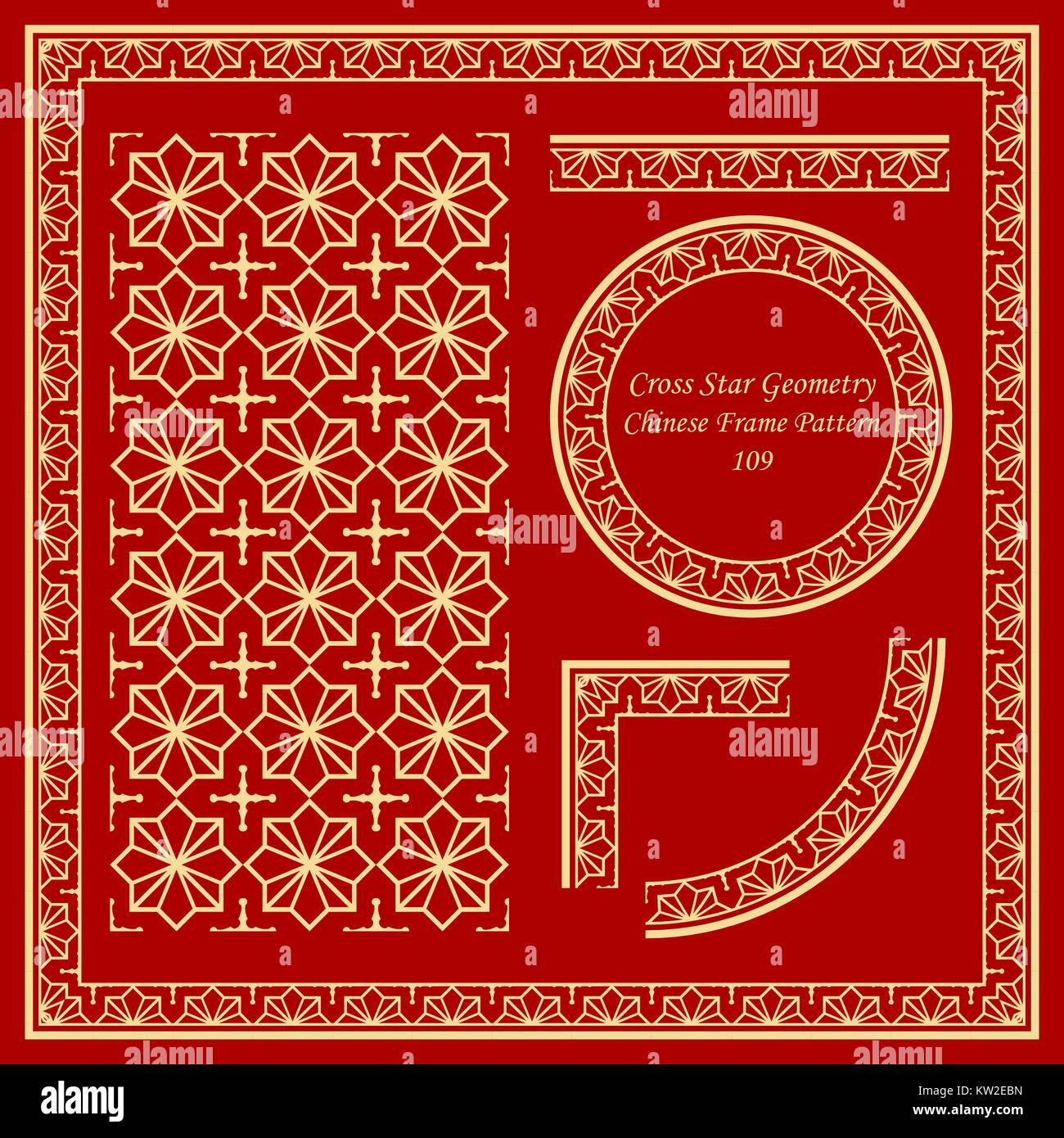 Vintage Chinese Frame Pattern Set Cross Star Geometry Stock Vector ...