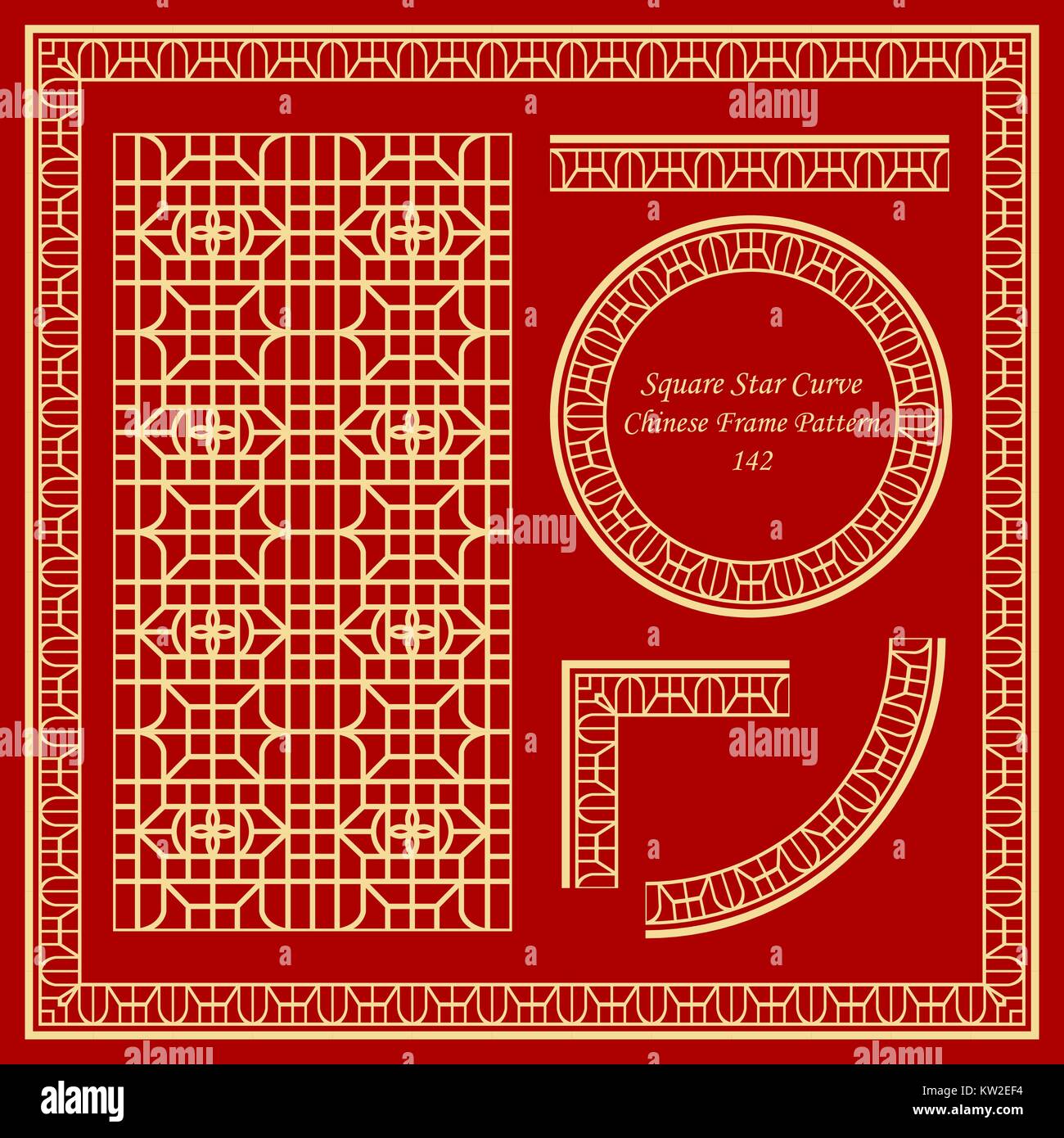 Vintage Chinese Frame Pattern Set Square Star Curve Stock Vector Image ...