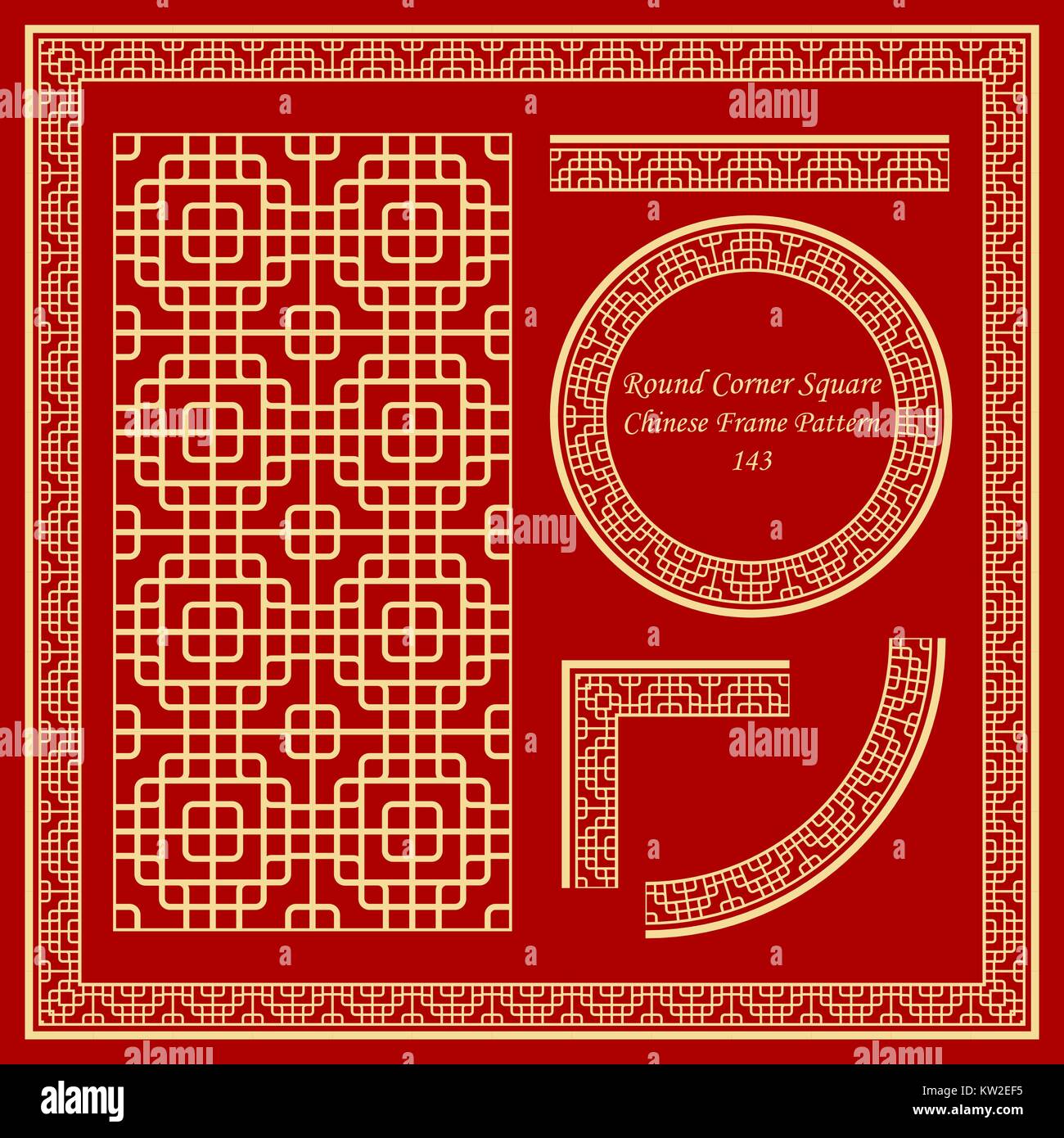 Vintage Chinese Frame Pattern Set Round Corner Square Stock Vector ...