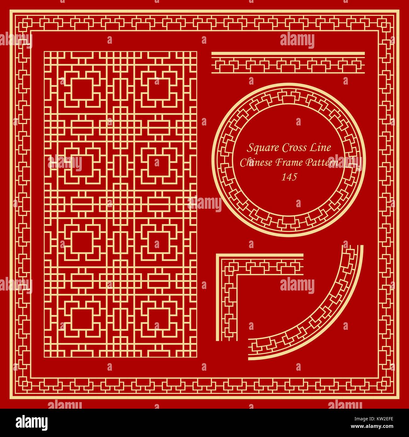 Vintage Chinese Frame Pattern Set Square Cross Line Stock Vector Image ...
