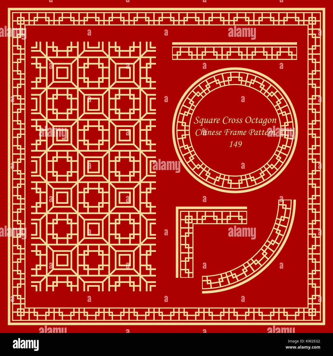 Vintage Chinese Frame Pattern Set Square Cross Octagon Stock Vector ...