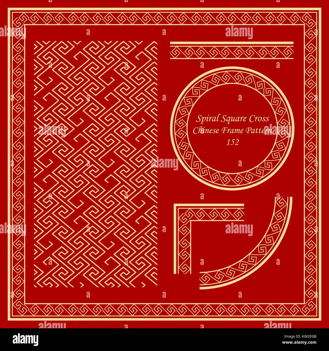 Vintage Chinese Frame Pattern Set Spiral Square Cross Stock Vector ...
