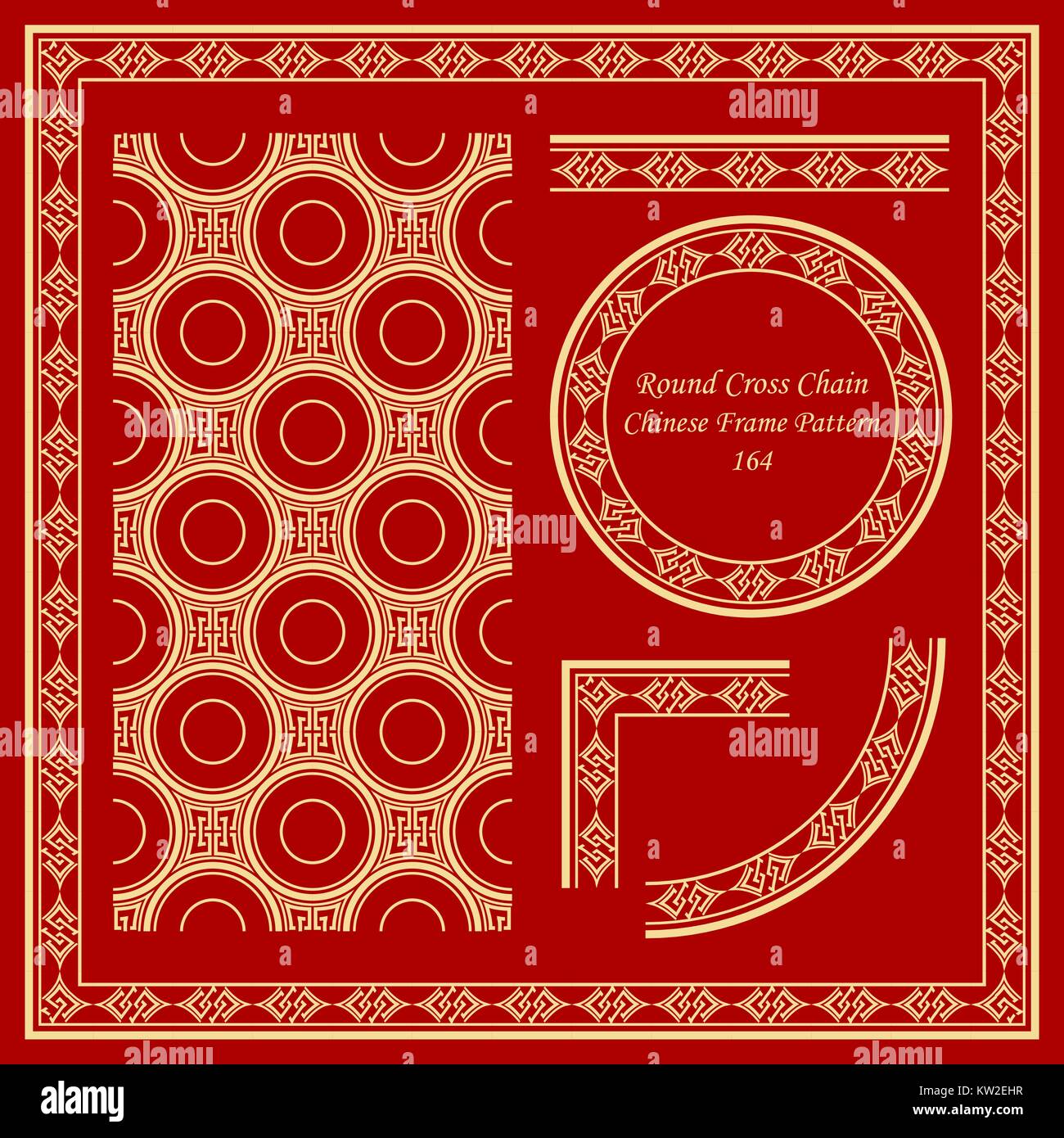 Vintage Chinese Frame Pattern Set Round Cross Chain Stock Vector Image ...