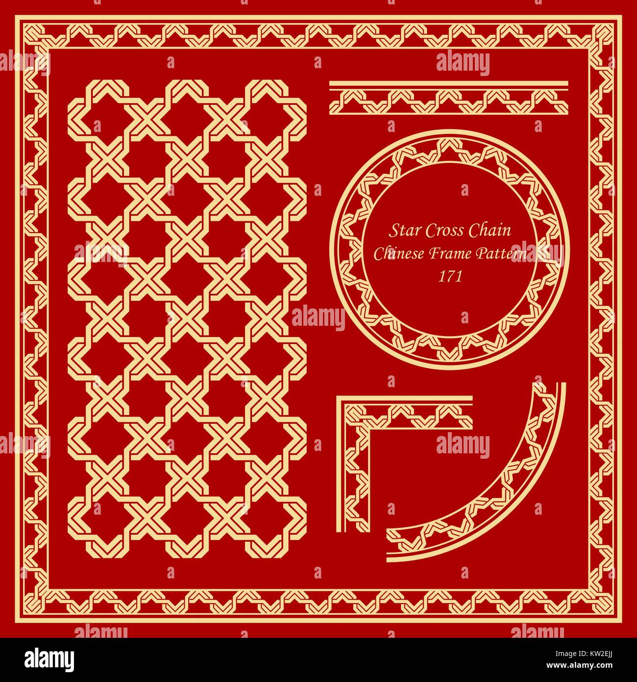 Vintage Chinese Frame Pattern Set Star Cross Chain Stock Vector Image ...