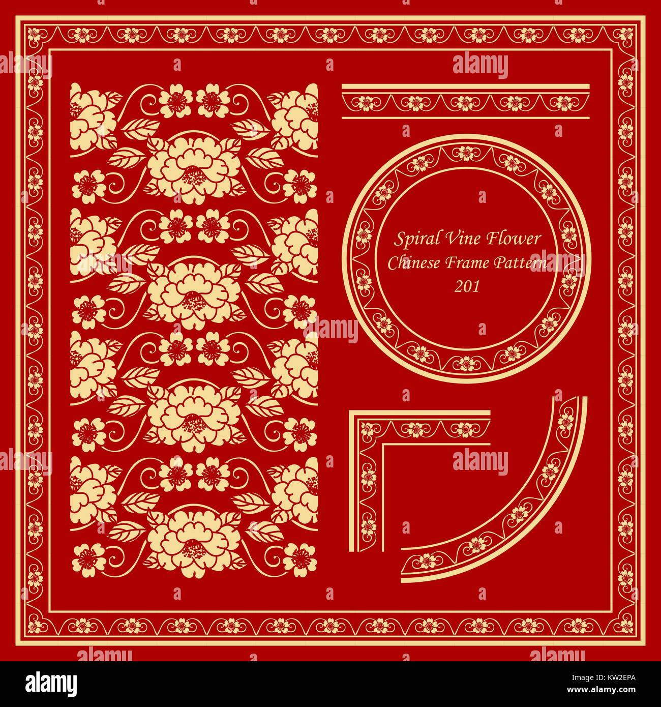 Vintage Chinese Frame Pattern Set Garden Spiral Vine Flower Stock ...
