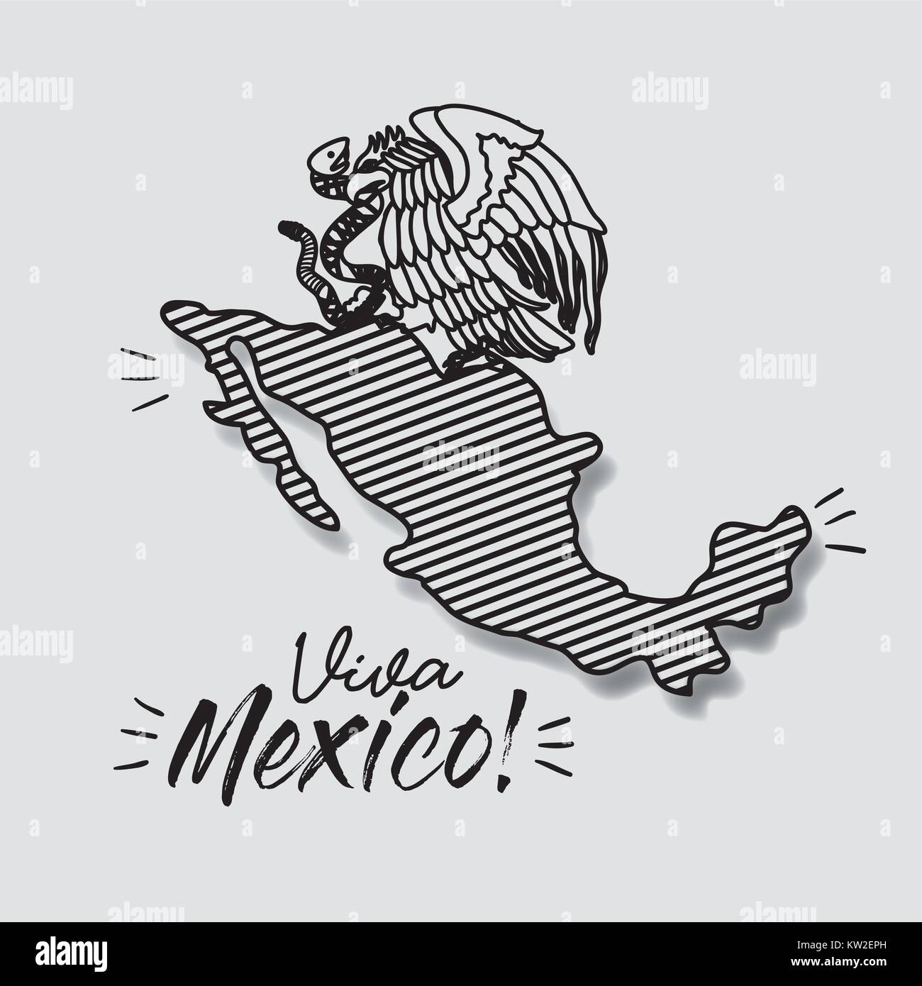 viva mexico poster with map striped and emblem of eagle with snake in ...
