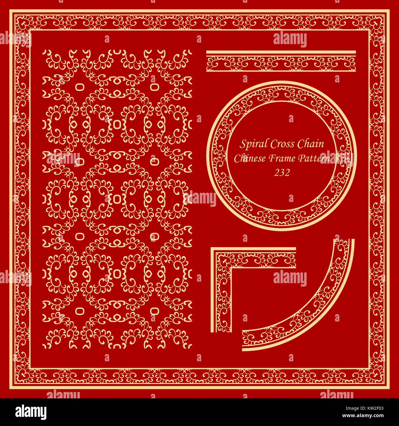 Vintage Chinese Frame Pattern Set Spiral Curve Cross Chain Stock Vector ...