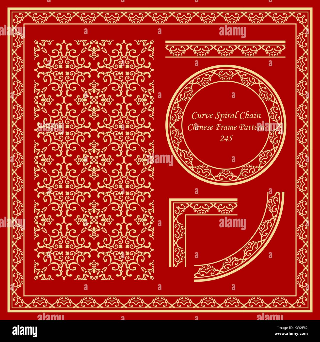 Vintage Chinese Frame Pattern Set Curve Spiral Cross Chain Stock Vector ...