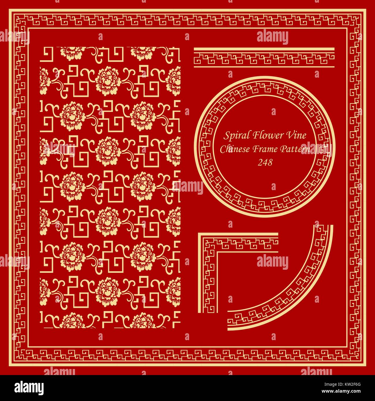 Vintage Chinese Frame Pattern Set Spiral Geometry Vine Flower Stock ...