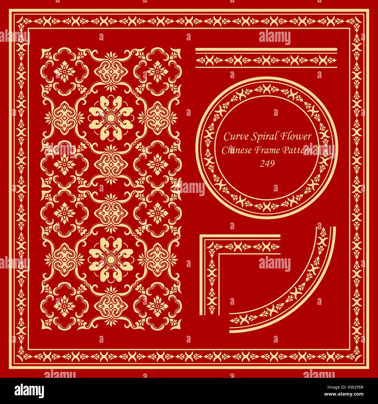 Vintage Chinese Frame Pattern Set Spiral Curve Cross Flower Stock ...