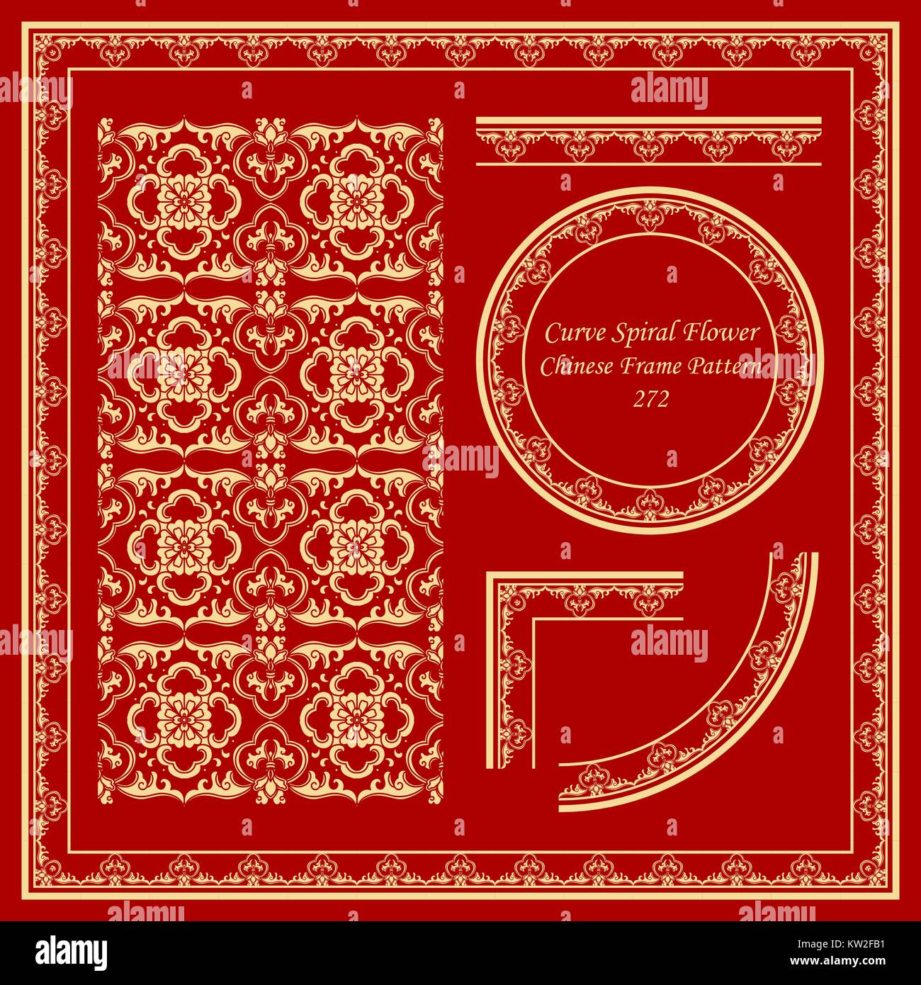 Vintage Chinese Frame Pattern Set Botanic Curve Spiral Flower Stock ...