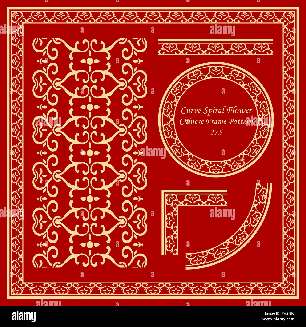 Vintage Chinese Frame Pattern Set Curve Spiral Chain Flower Stock ...