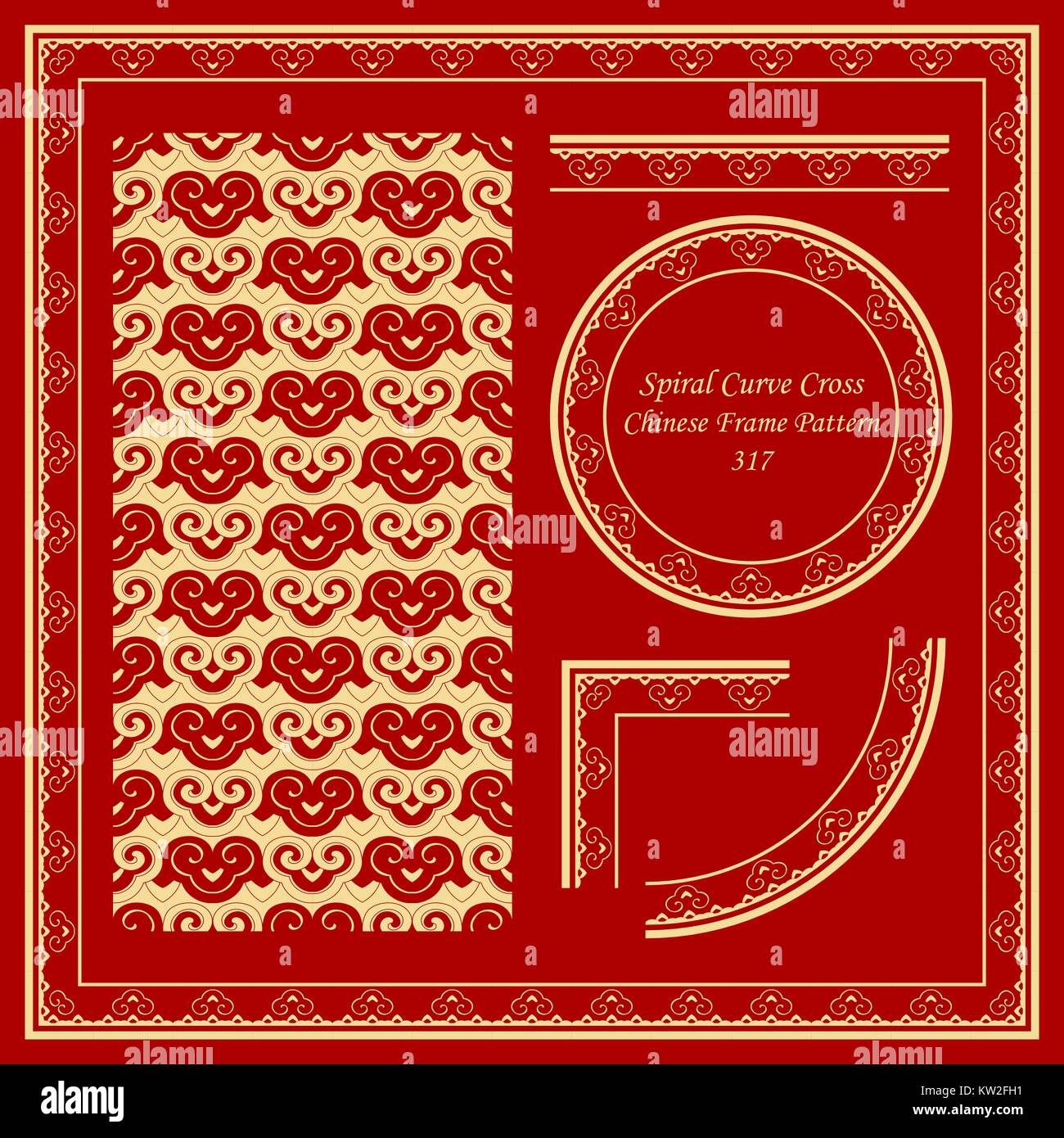 Vintage Chinese Frame Pattern Set spiral curve cross retro chain Stock ...