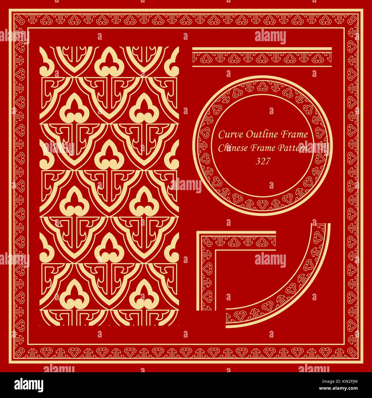 Vintage Chinese Frame Pattern Set curve outline geometry frame Stock ...