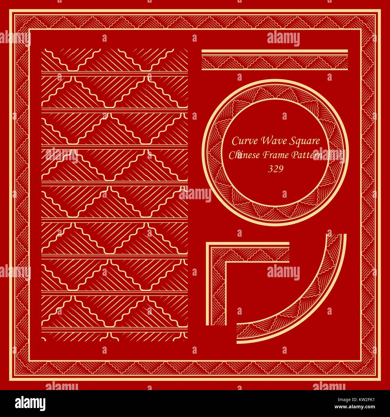 Vintage Chinese Frame Pattern Set curve wave cross square check line ...