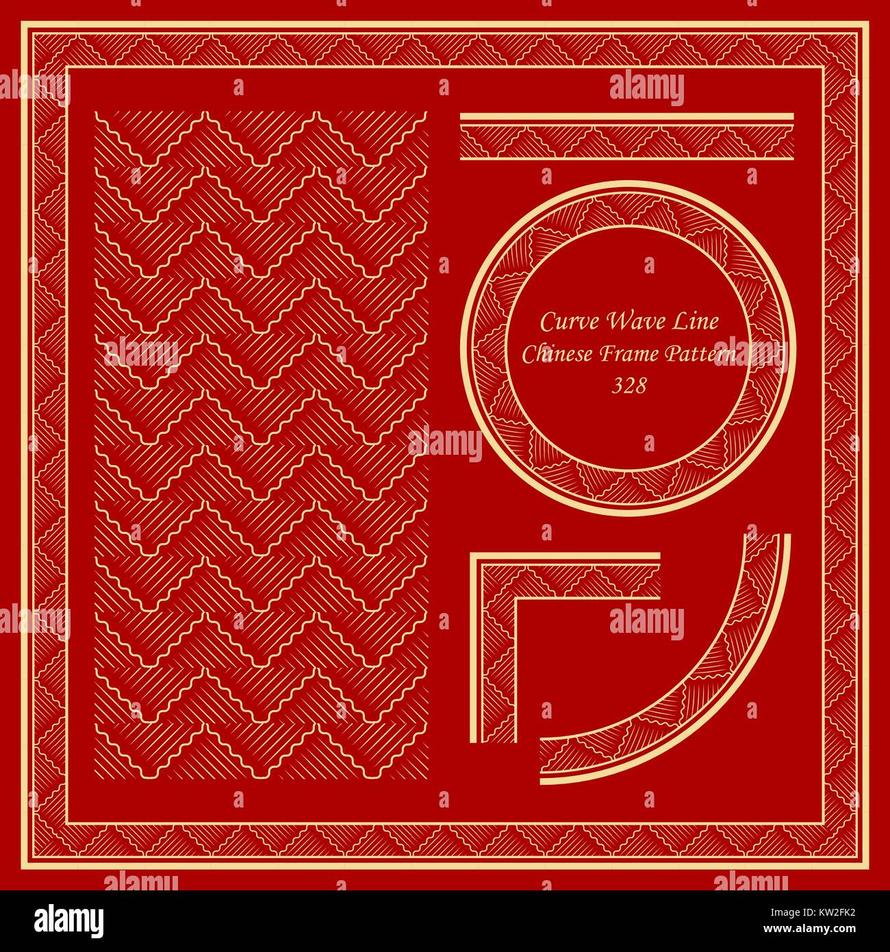 Vintage Chinese Frame Pattern Set curve wave cross geometry line Stock ...