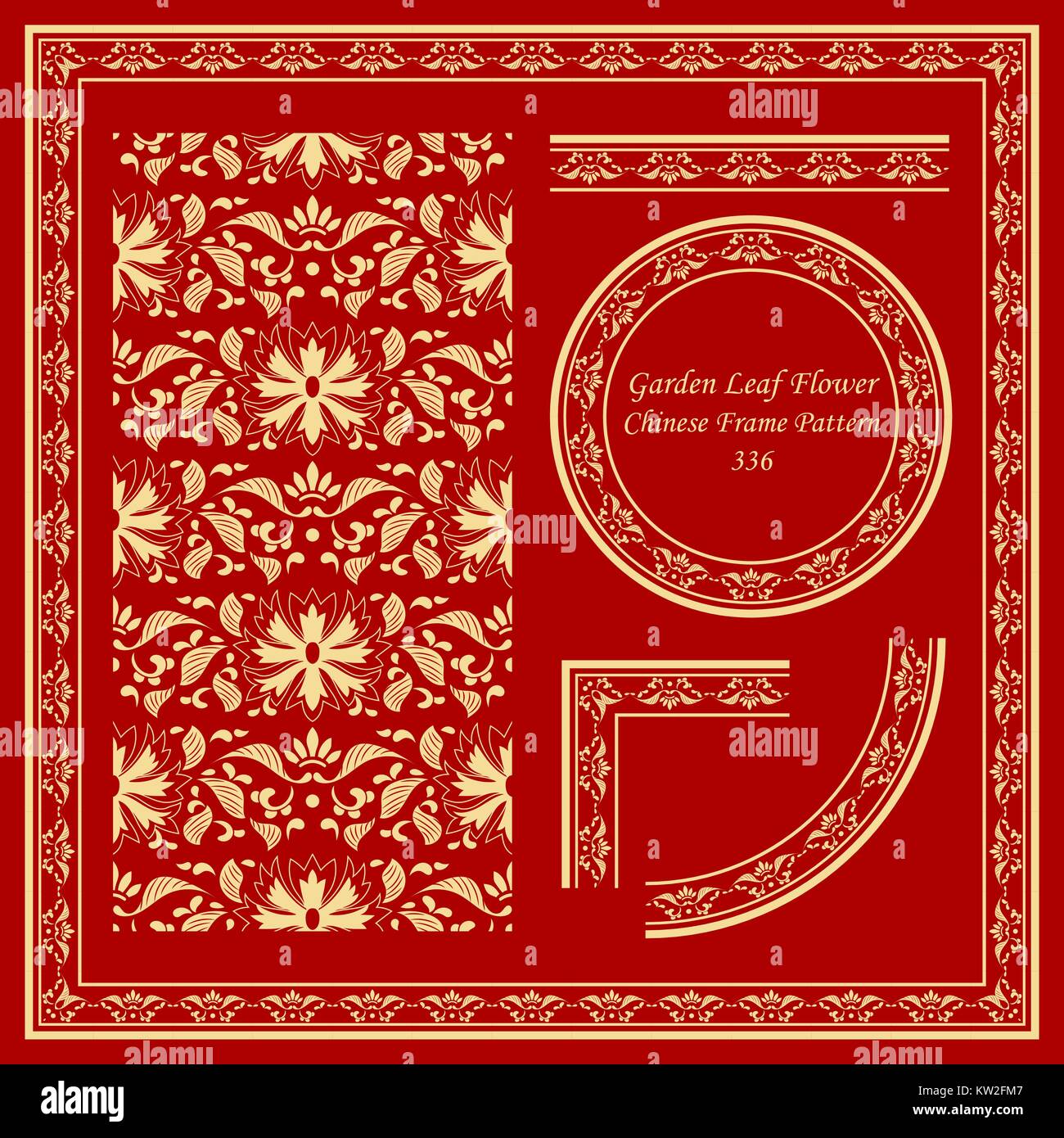 Vintage Chinese Frame Pattern Set botanic garden leaf flower chintz ...