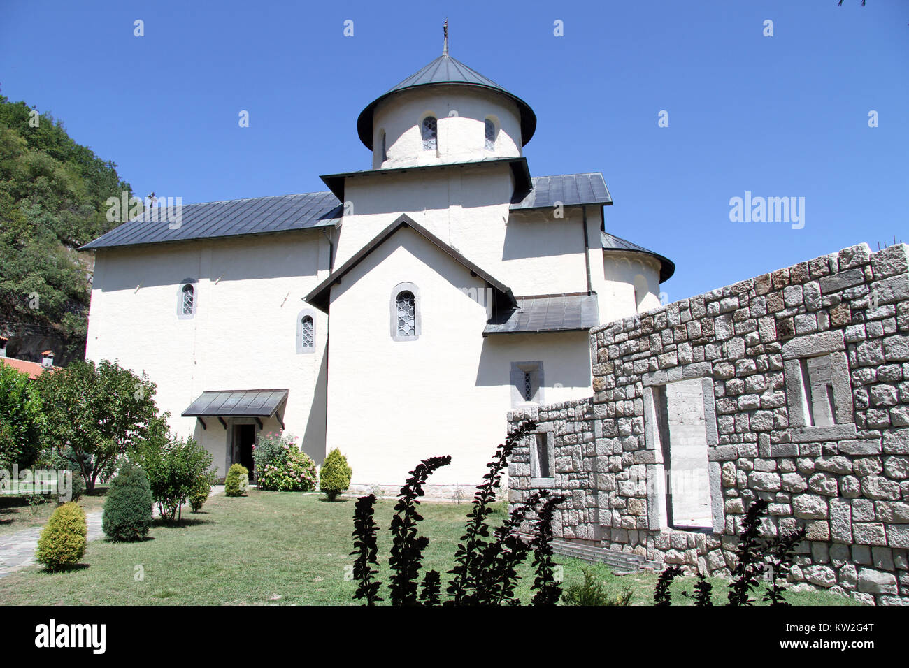 Stone church and house in monastery Moracha, Montenegro Stock Photo - Alamy