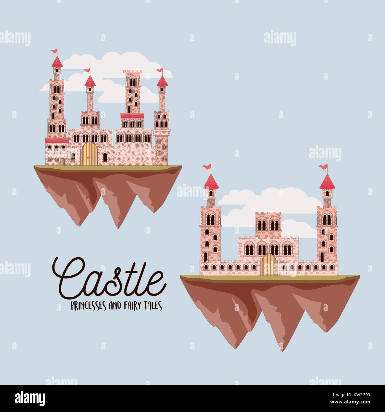 poster of castle princesses and fairy tales with two castle in the sky ...