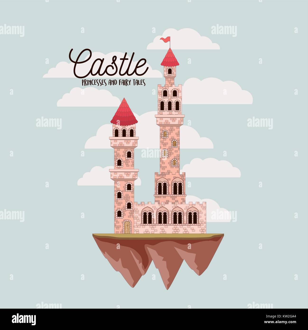 poster of pink castle princesses and fairy tales with colorful small ...