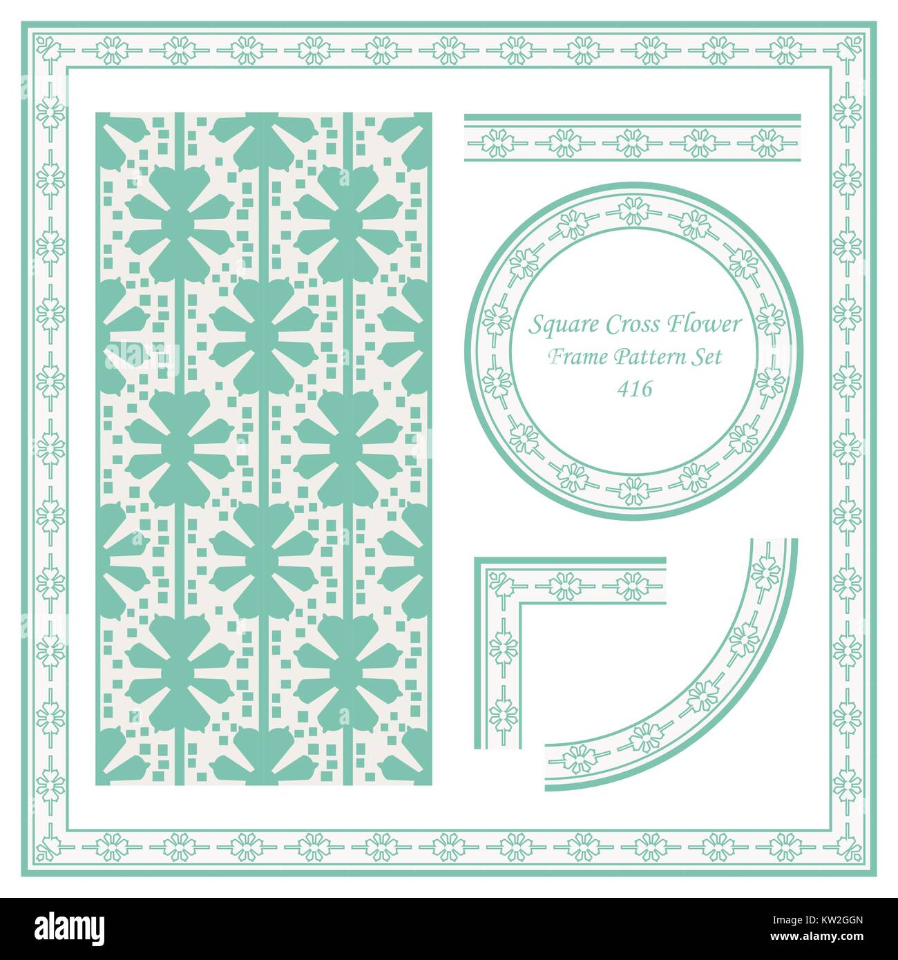 Vintage Border Pattern of Square Cross Flower Geometry Stock Vector ...