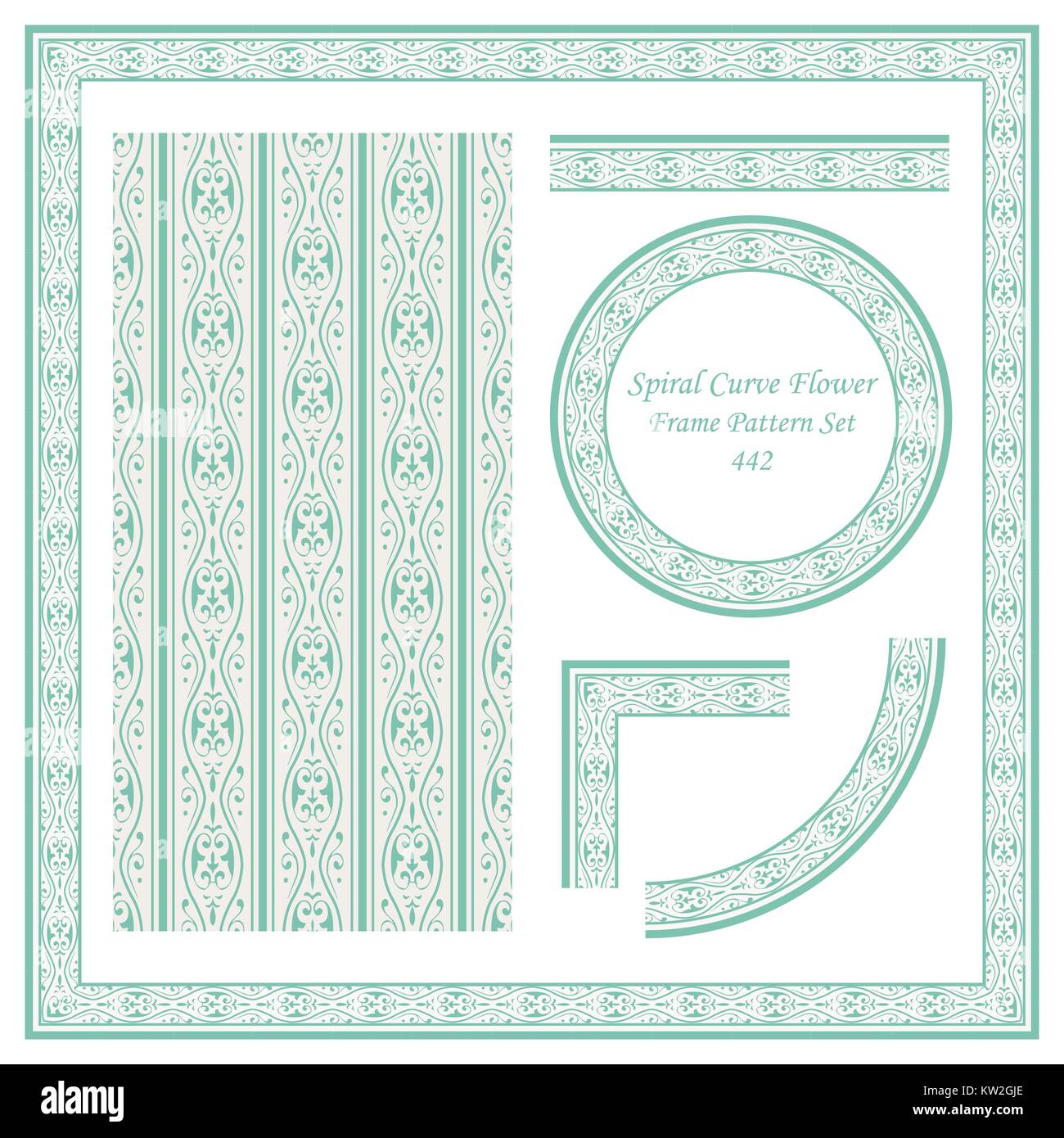 Vintage Border Pattern of Spiral Curve Flower Line Stock Vector Image ...