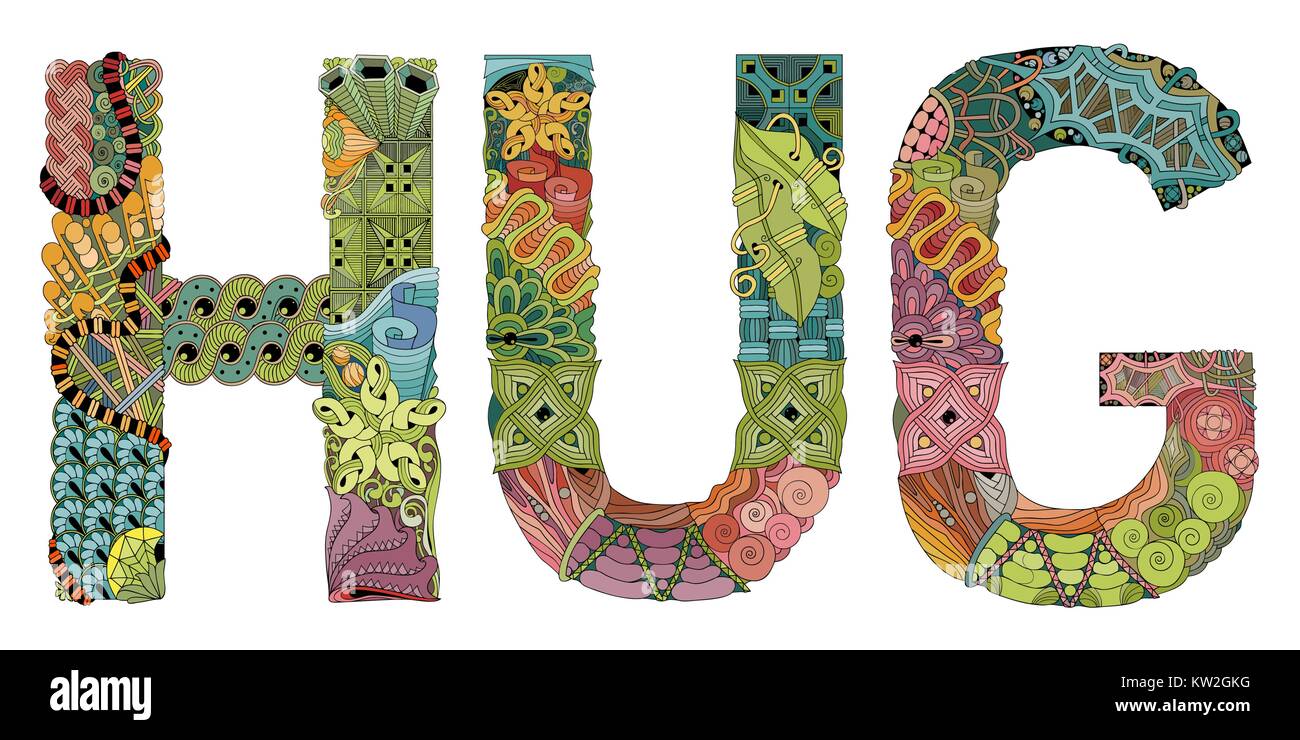 Hand-painted art design. Hand drawn illustration word HUG for t-shirt ...