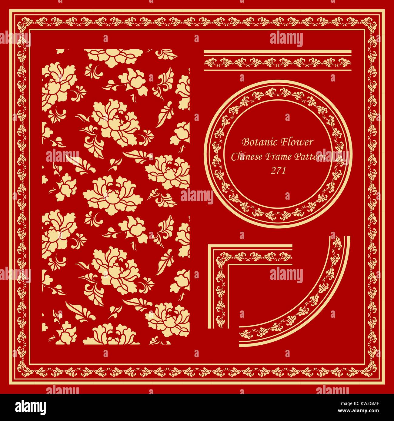 Vintage Chinese Frame Pattern Set Botanic Garden Flower Blossom Stock ...