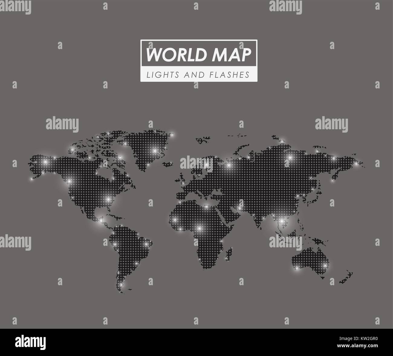 world map lights and flashes in gray silhouette Stock Vector Image ...