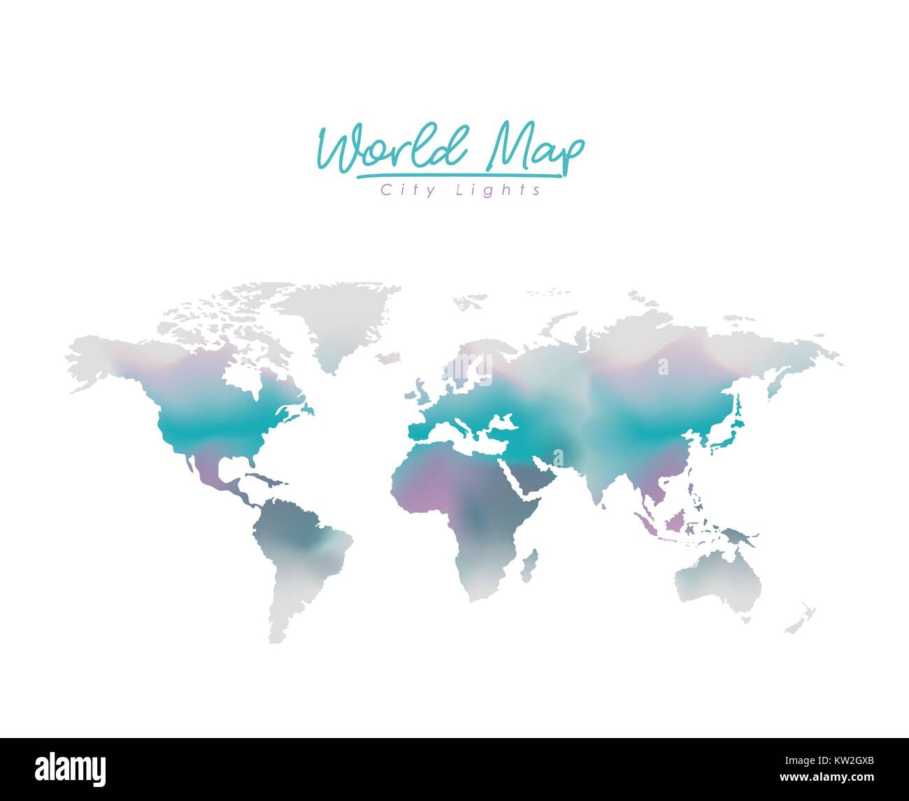 world map city lights in degraded purple to blue color silhouette Stock ...