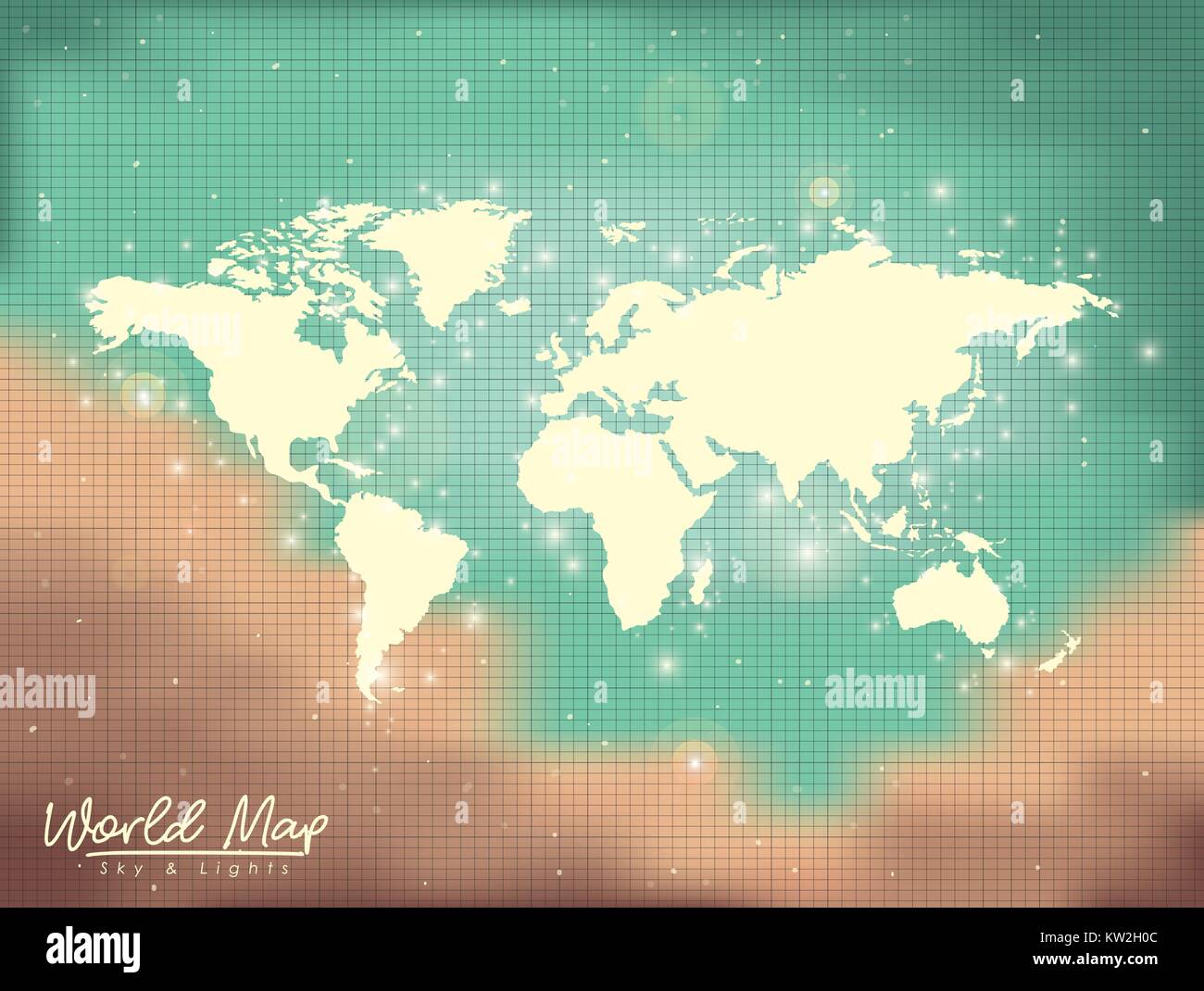 world map sky and lights in sand color to green color background Stock ...