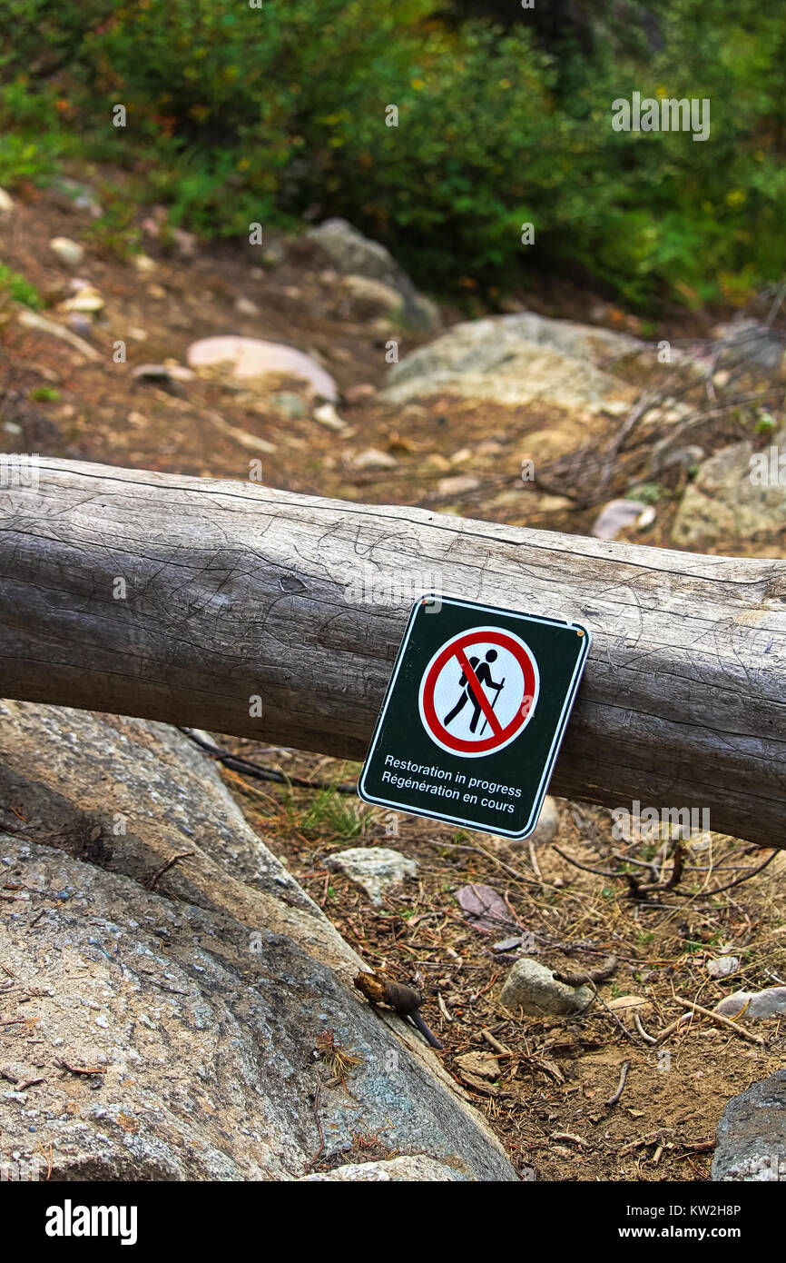 Restoration in progress signs on temporarily closed trails Stock Photo ...