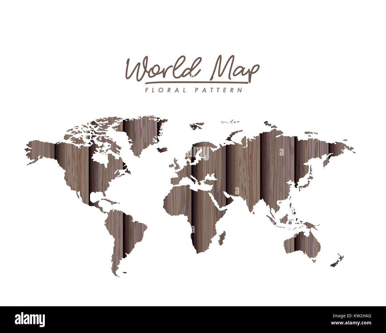 world map floral pattern with gray wood lines on white background Stock ...
