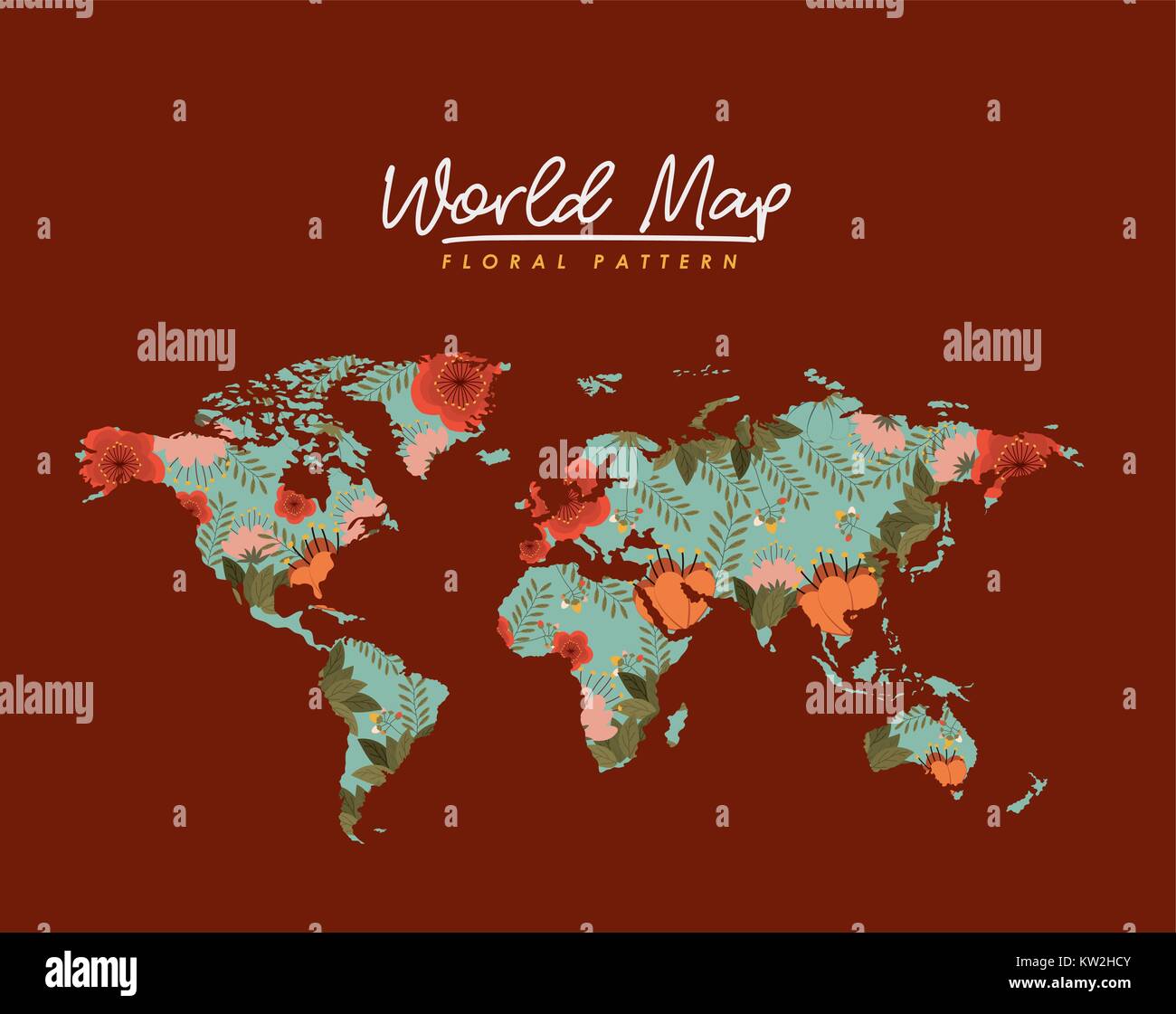 world map floral pattern in brown background Stock Vector Image & Art ...
