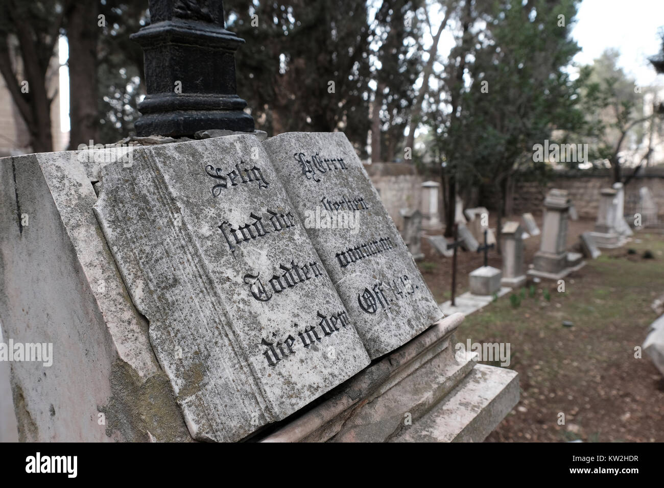 Epitaph on a tombstone at the old Templer cemetery located in Emek ...