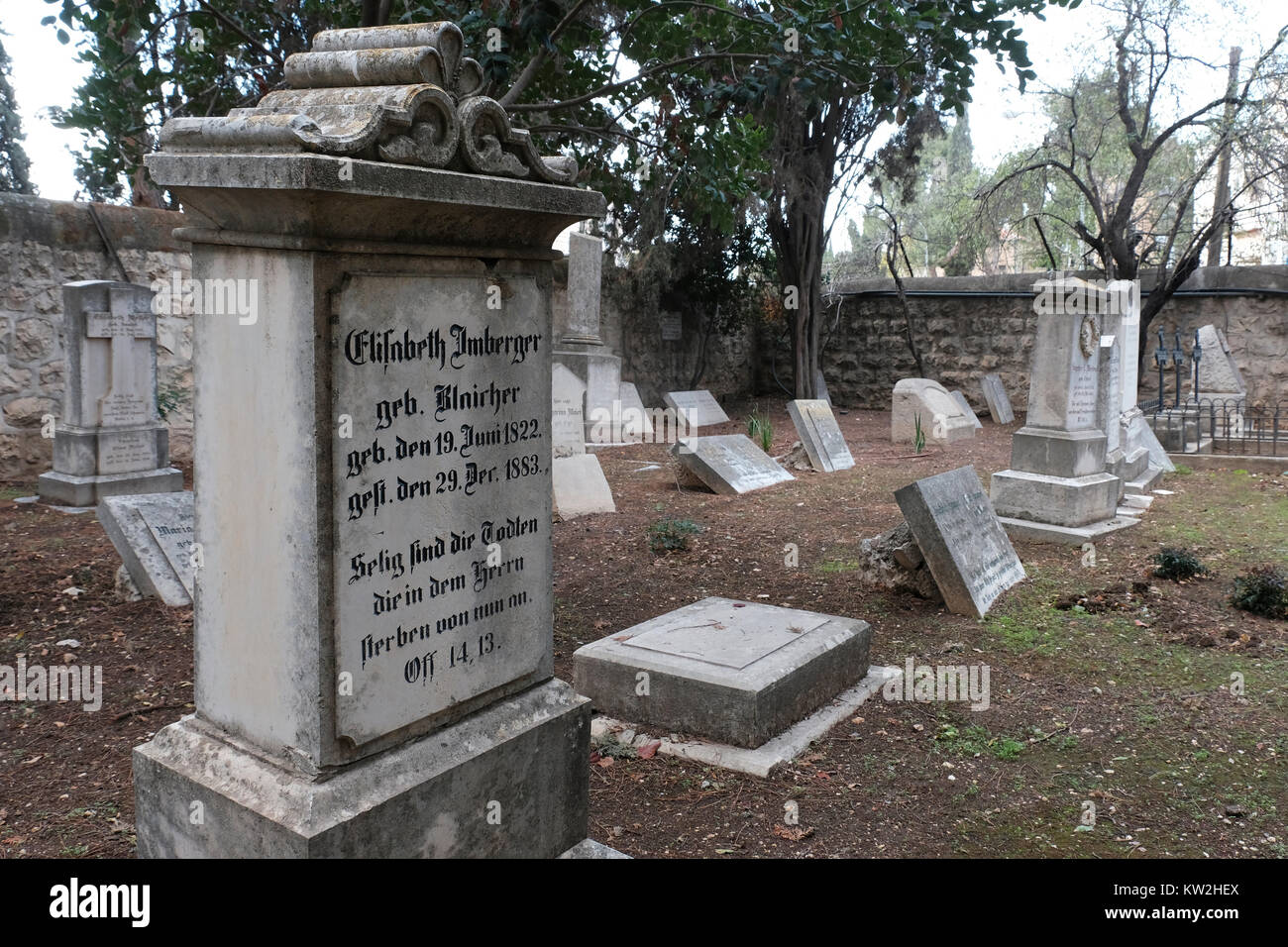 Tombstones at the old Templer cemetery located in Emek Refaim street in ...