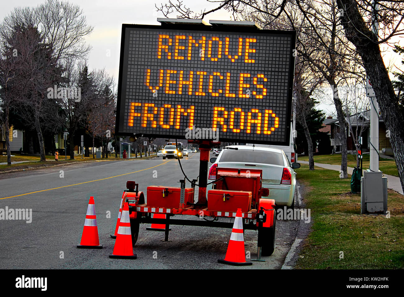A remove vehicles from road billboard in spring Stock Photo - Alamy