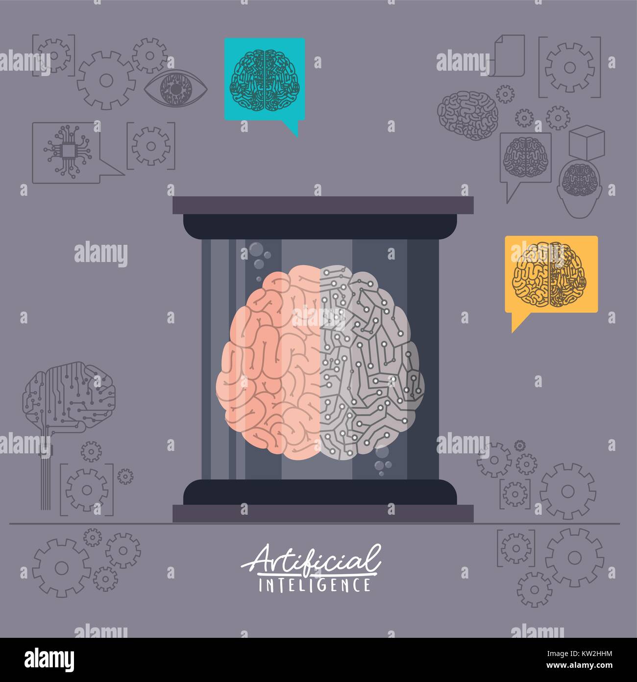 artificial intelligence poster with human brain in transparent ...
