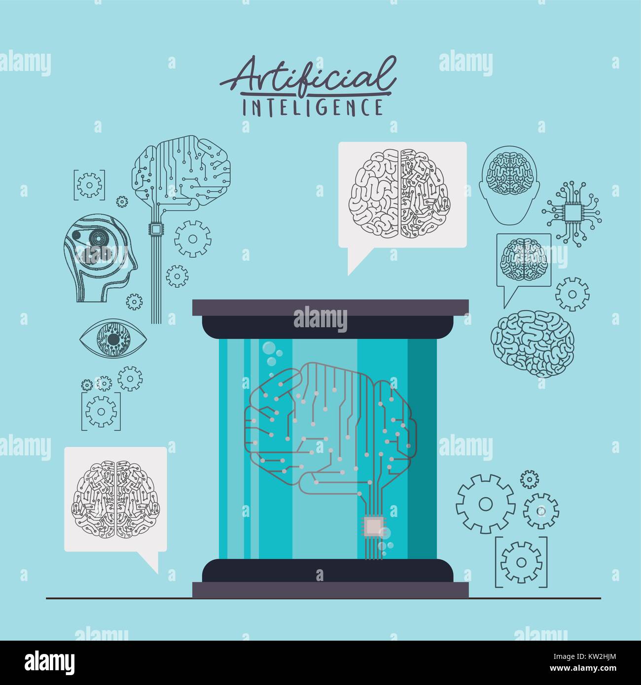 artificial intelligence poster with chip and electronic circuit in ...