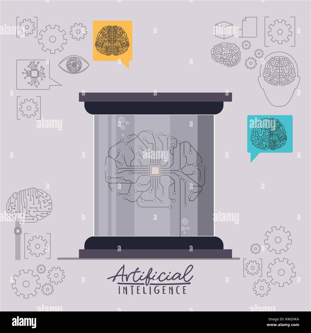 artificial intelligence poster with chip and electronic circuit in ...