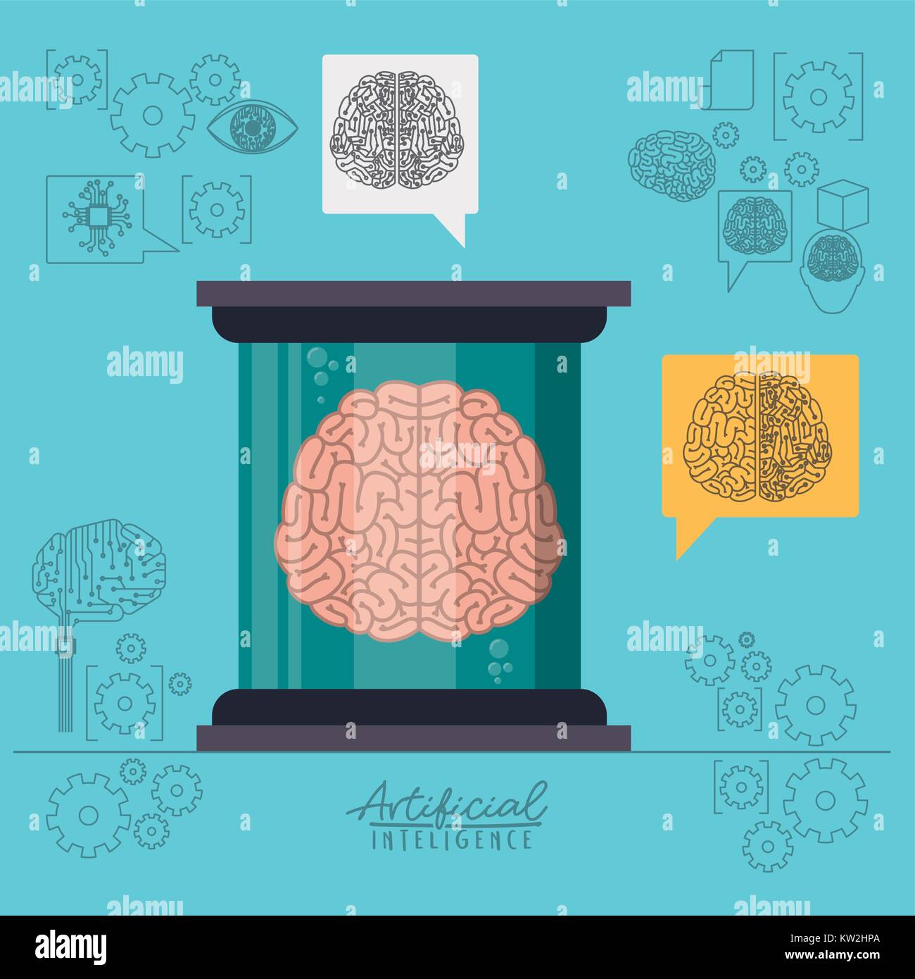 artificial intelligence poster with human brain in transparent ...