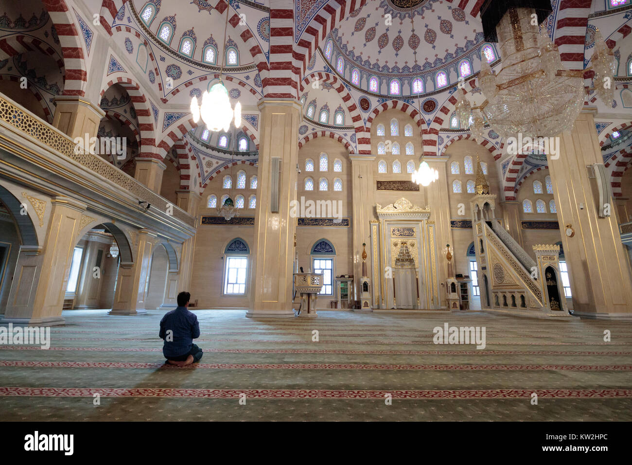 Muslim prayer in Heart of Chechnya mosque, Grozny, in this mosque, ten ...