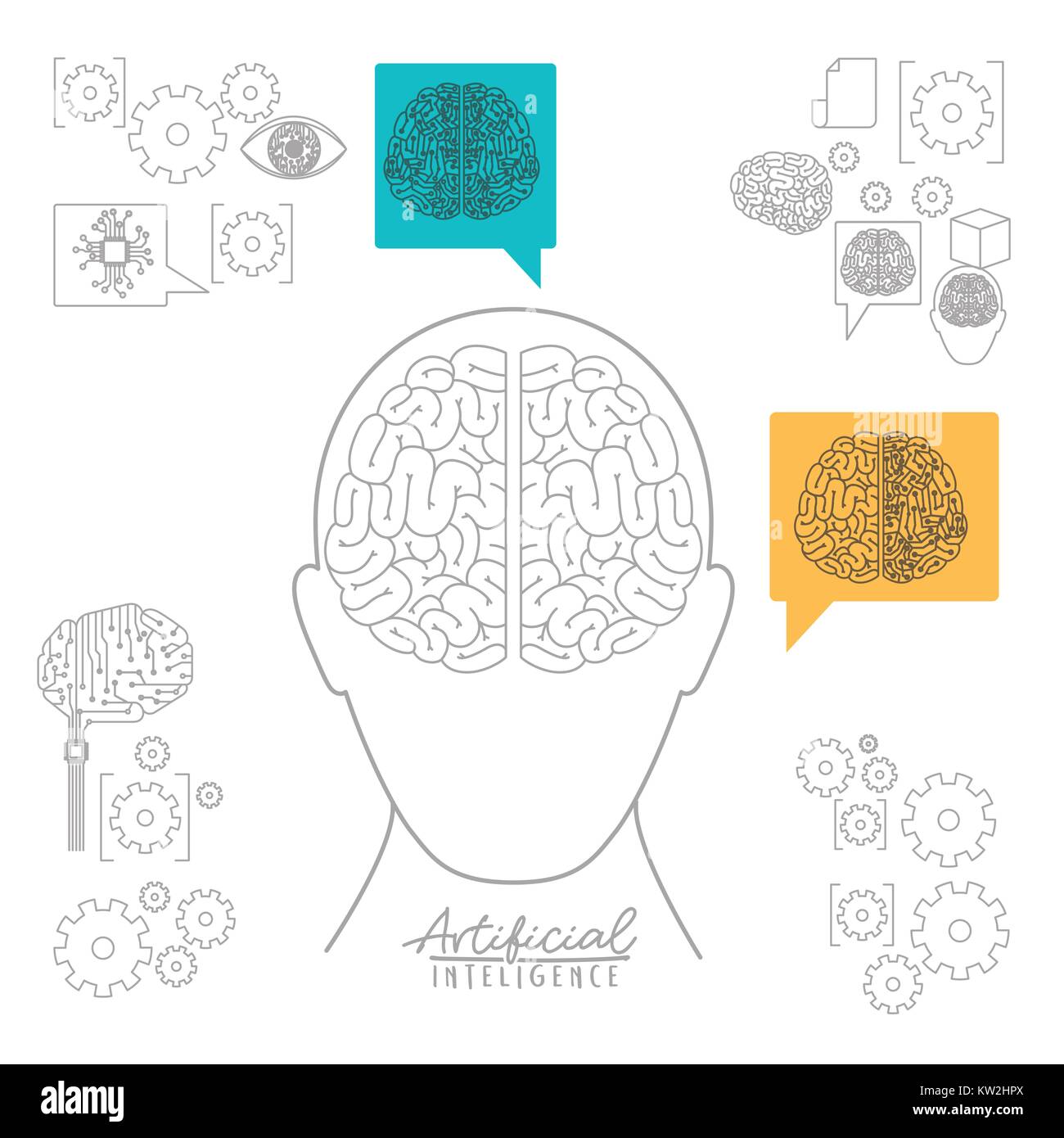 artificial intelligence poster with human head silhouette front view ...