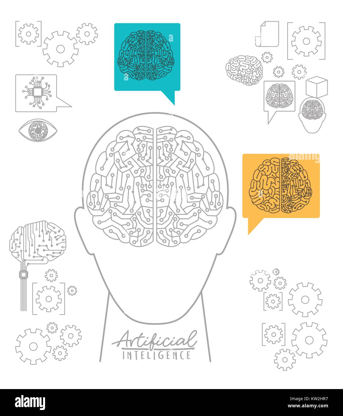 artificial intelligence poster with human head silhouette front view ...